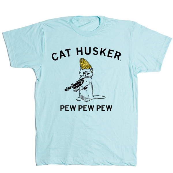 Cat Husker Pew Pew Pew T-Shirt – RAYGUN