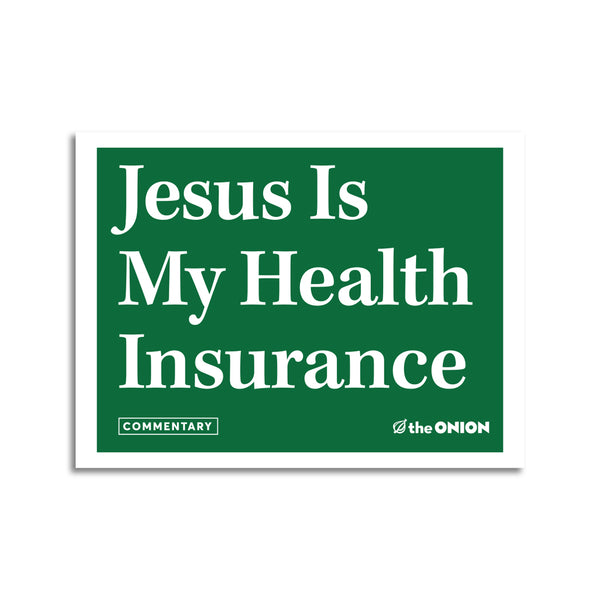 The Onion: Jesus Health Insurance Die-Cut Sticker – RAYGUN